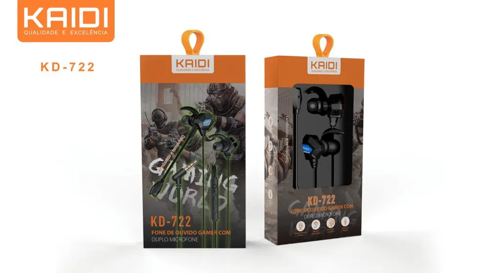 Representante Oficial dos Produtos Kaidi no Brasil - Fone de Ouvido Gamer P2 com duplo Microfone ...