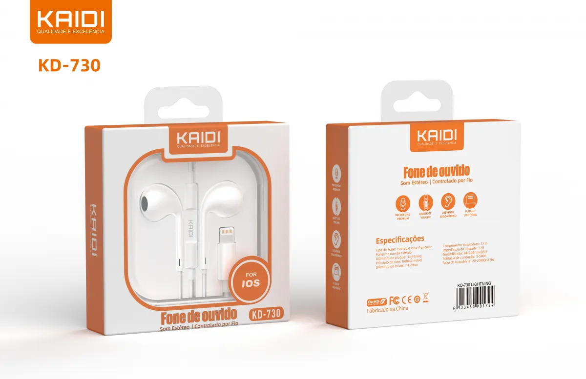 Representante Oficial dos Produtos Kaidi no Brasil - Fone de Ouvido Lightning com Microfone ...
