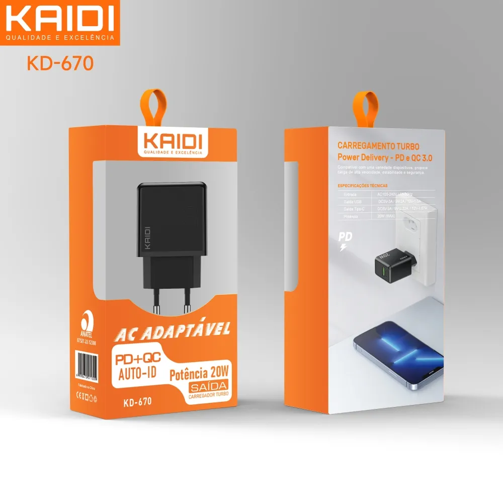 Representante Oficial dos Produtos Kaidi no Brasil - Carregador USB e USB-C QC3.0 Sem Cabo Kaidi ...