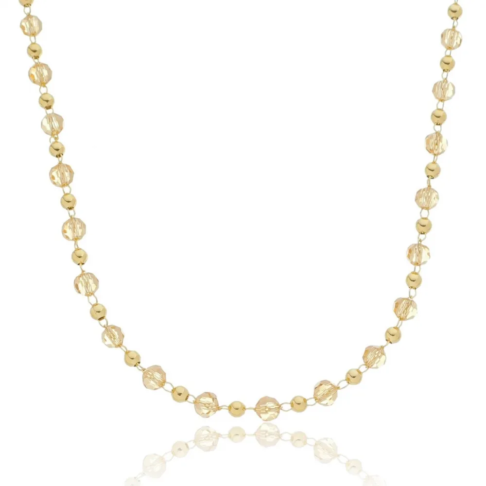 Irean Semijoias - Colar longo 80 cm dourado com pedras cristais banhado ...