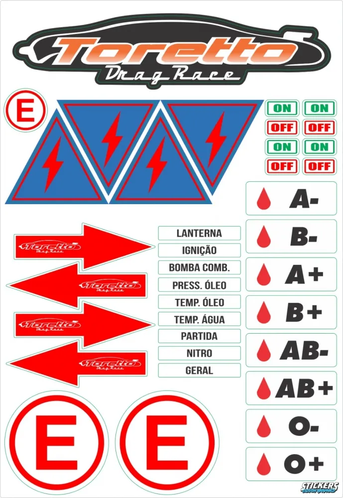 Toretto Drag Race - Kit Adesivos Indicadores - Toretto Drag Race
