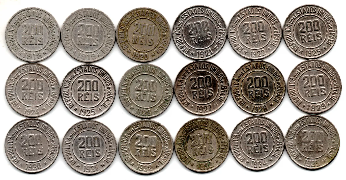 Numis Market - 1918 à 1935 - Lote com 50 Moedas de 100 - 200 e 400 Réis ...