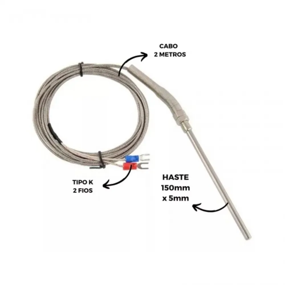 LEMAQS AUTOMACAO - SENSOR TERMOPAR TIPO K PONTA 150MM 2 METROS