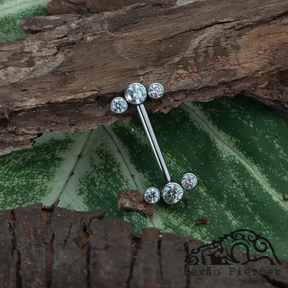 Pexão Body Piercing - Mamilo CLUSTER em TITÂNIO 3 Pedras 1.6mm ...