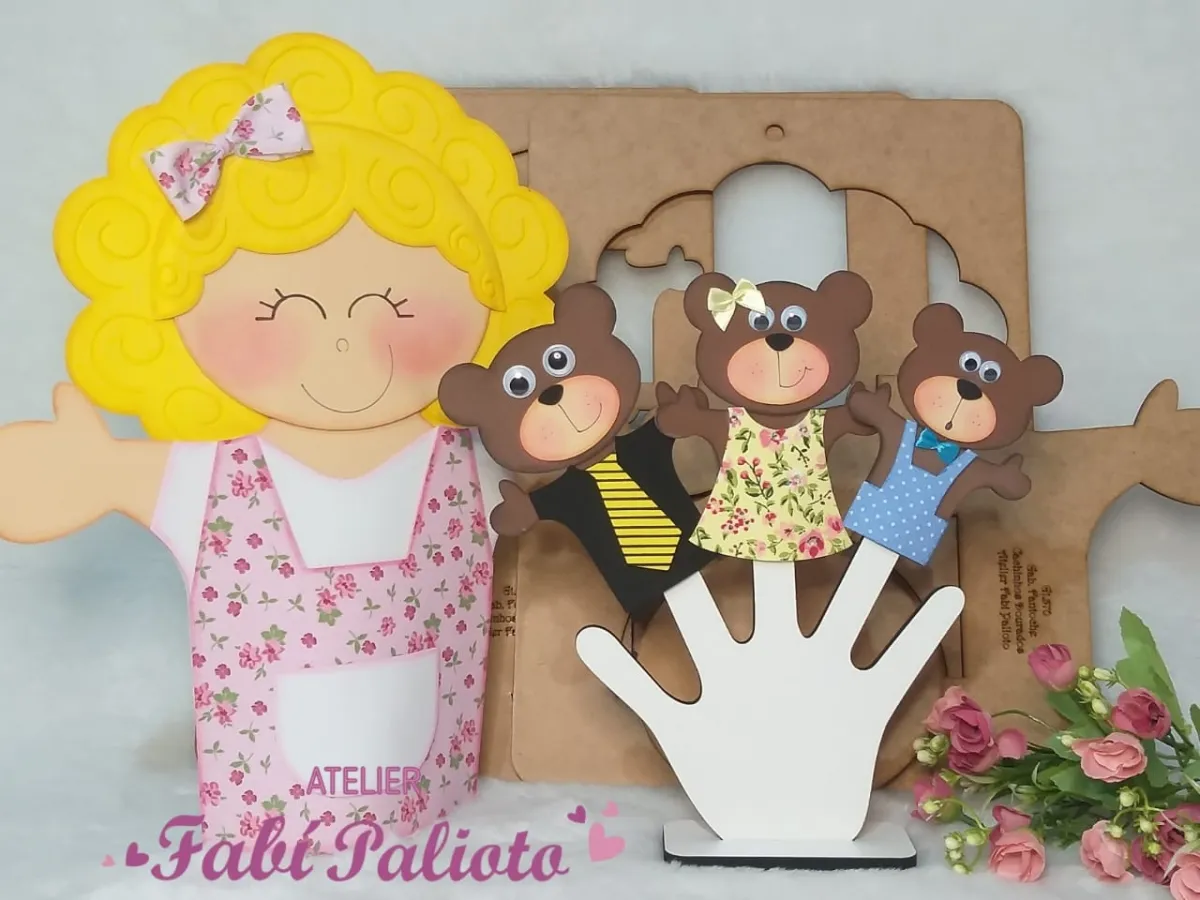 Atelier Fabi Palioto - G1.370 Gabarito de Moldes em MDF Fantoche Cachinhos Dourados e Dedoche os ...