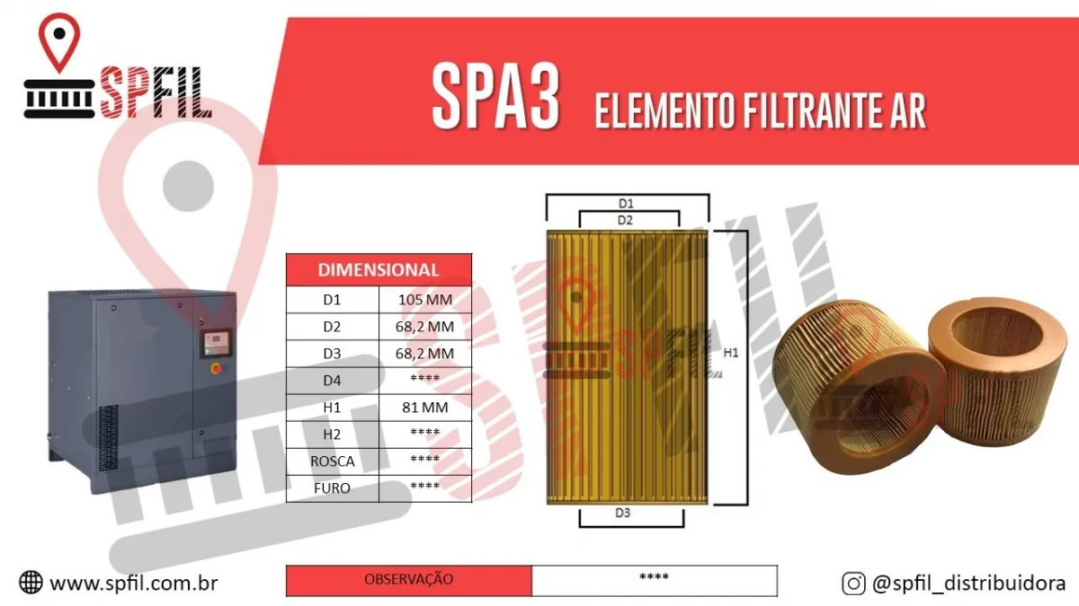 SPFIL - ELEMENTO FILTRANTE AR SPA3