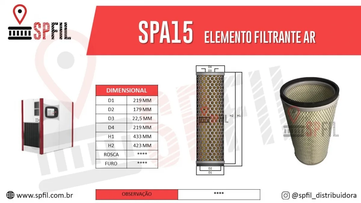 SPFIL - ELEMENTO FILTRANTE AR SPA15