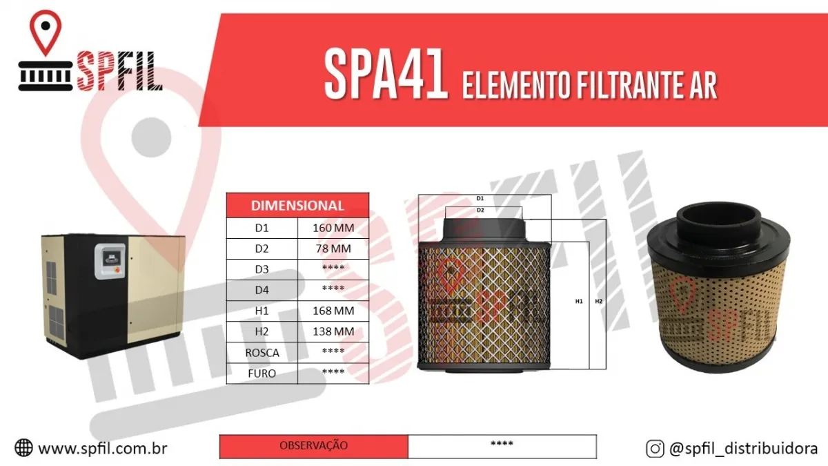SPFIL - ELEMENTO FILTRANTE AR SPA41