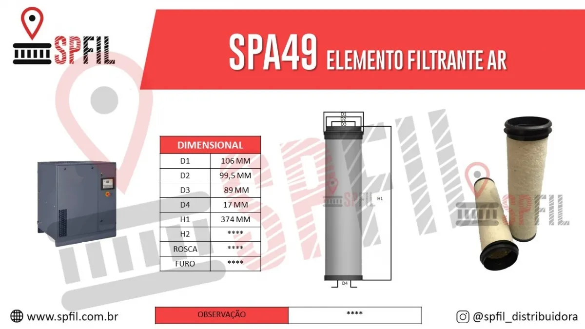 SPFIL - ELEMENTO FILTRANTE AR SPA49