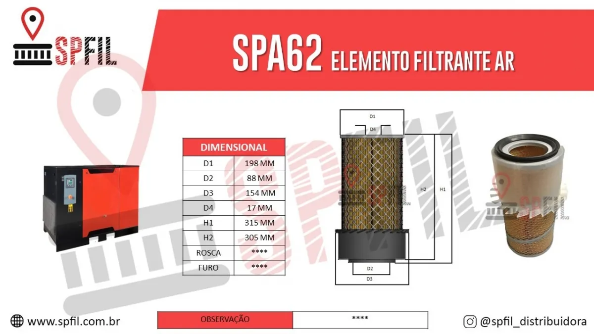 SPFIL - ELEMENTO FILTRANTE AR SPA62