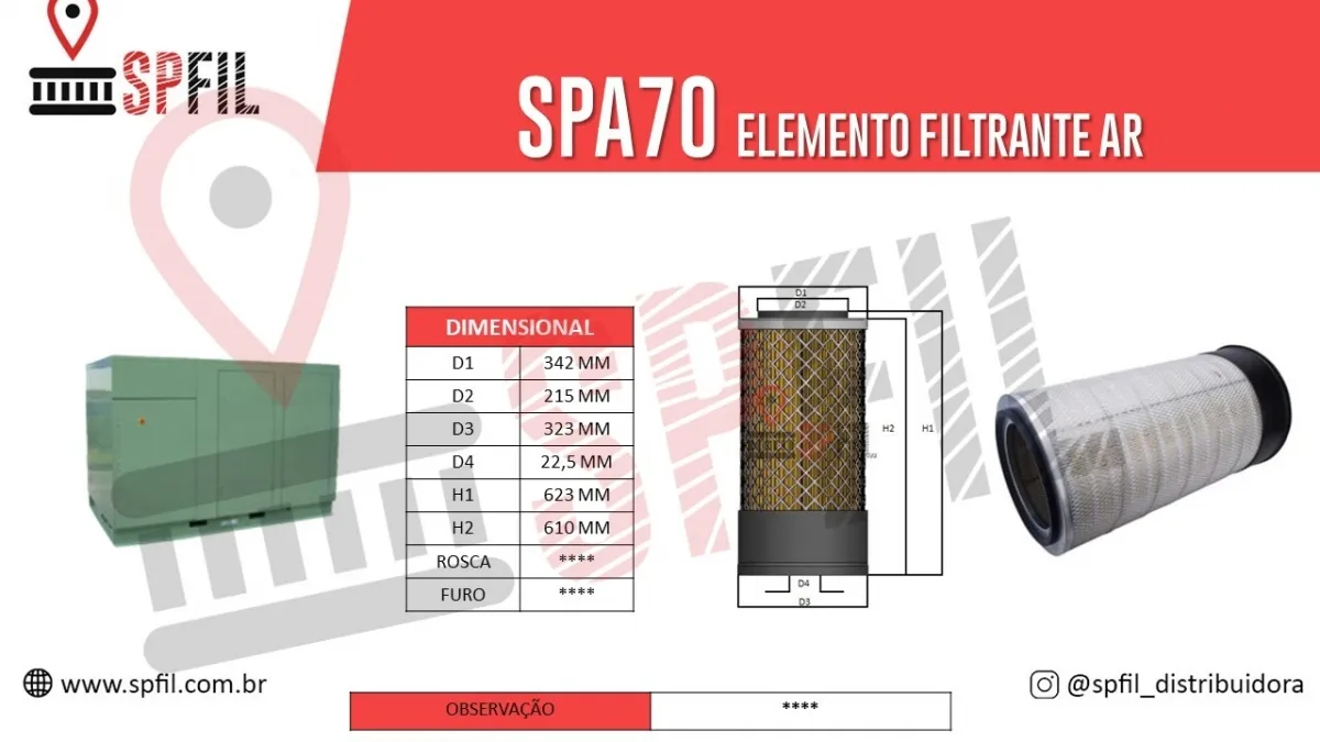 SPFIL - ELEMENTO FILTRANTE AR SPA70