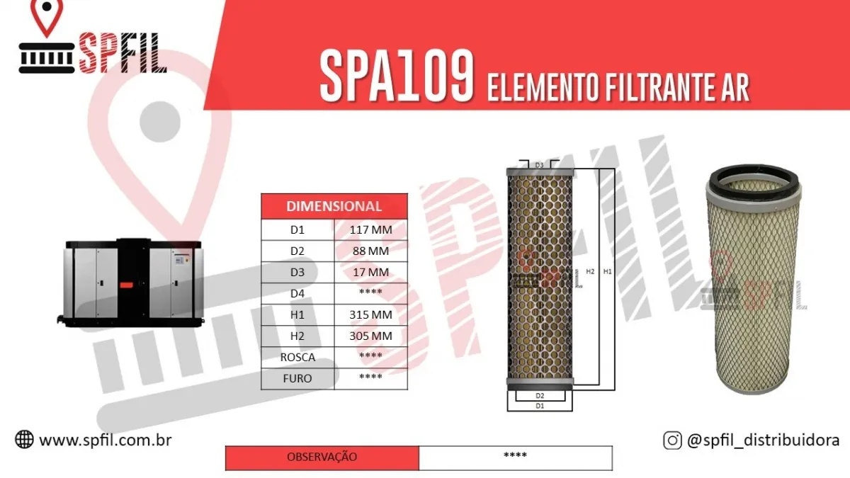 SPFIL - ELEMENTO FILTRANTE AR SPA109