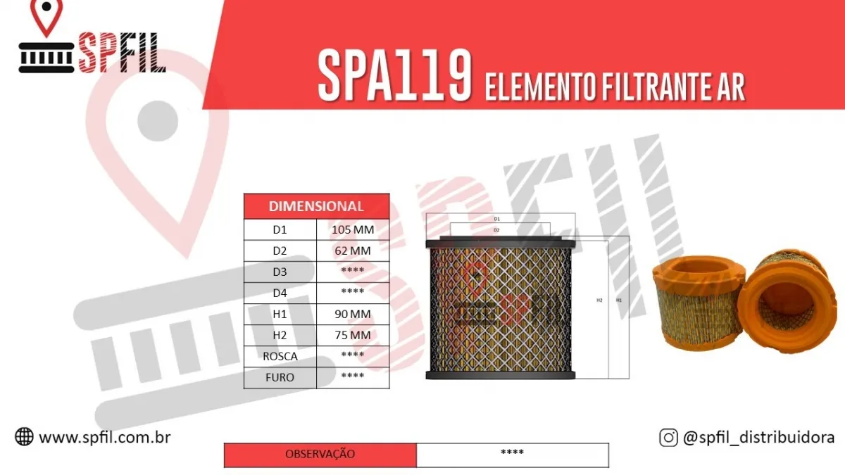 SPFIL - ELEMENTO FILTRANTE AR SPA119