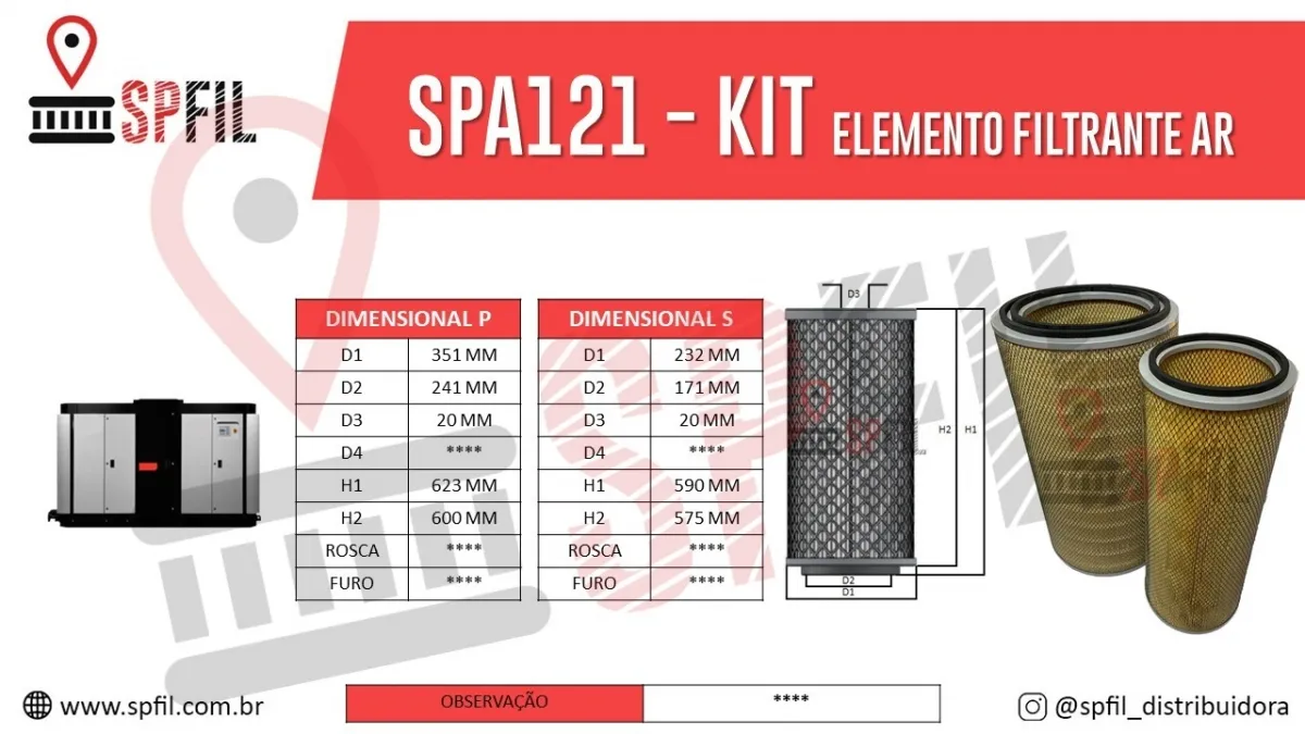 SPFIL - ELEMENTO FILTRANTE AR SPA121 - KIT
