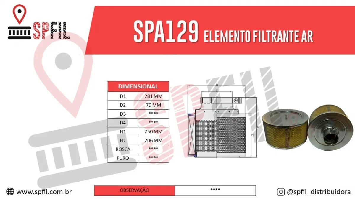 SPFIL - ELEMENTO FILTRANTE AR SPA129
