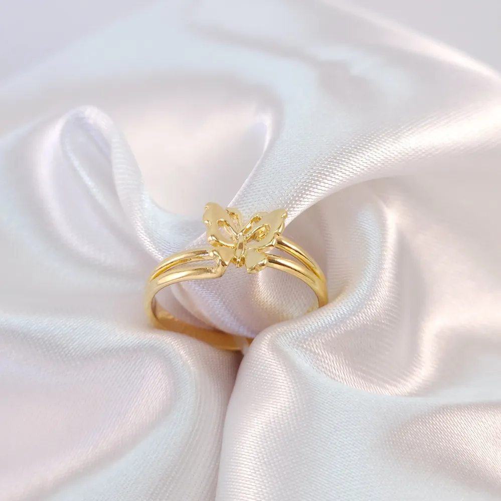 Joiart - Anel borboleta vasada, infantil ou de falange, folheado a ouro 18k