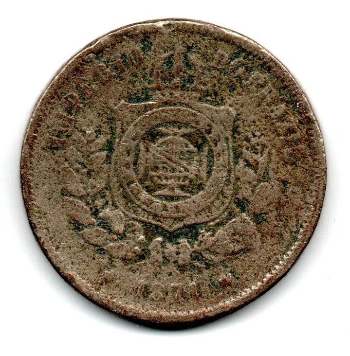 Numis Market - 1871 - 100 Réis - Moeda Brasil Império