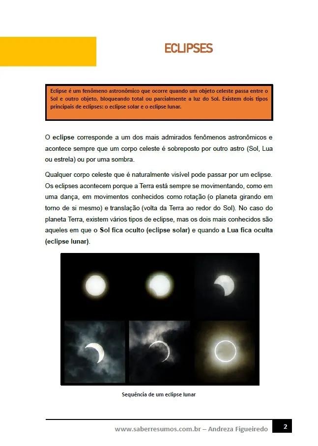 www.saberresumos.com.br - 264 - Ciências - O Sol, a Terra e a Lua - Eclipses - 6º ano - PDF com ...