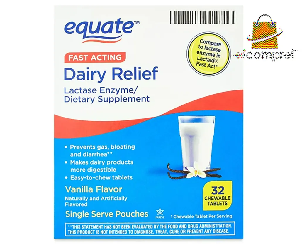 EiComprei - Equate Dairy Relief Lactase Enzyme Mastigável-vanilla 32unid
