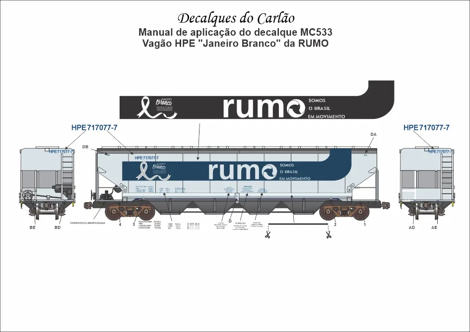 Estação Hobby - MC533 Vagão HPE "Janeiro Branco" da RUMO Decalque do Carlão