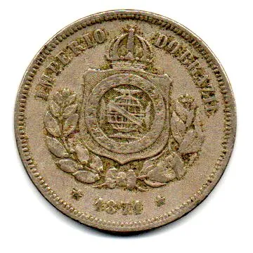 Numis Market - 1871 - 100 Réis - Moeda Brasil Império
