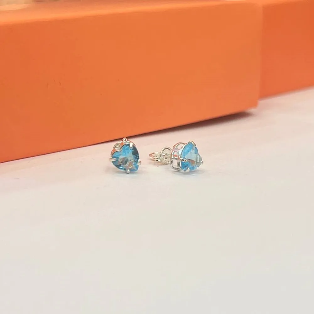 kalangojoias.com - Brinco prata 925 coração azul - BF561