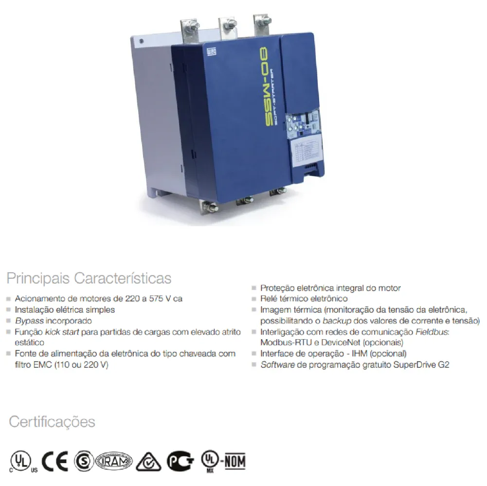 JBV - Equipamentos Industriais - Chave De Partida Soft-starter Weg Ssw08 200a 75cv em 220v ...