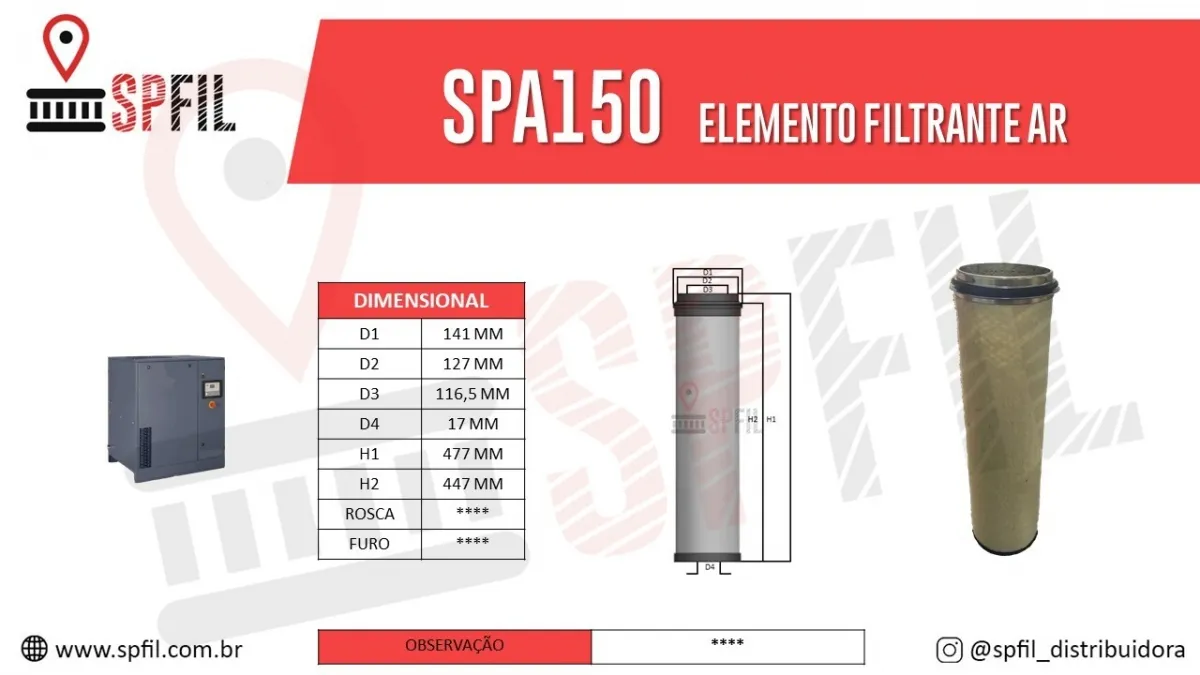 SPFIL - ELEMENTO FILTRANTE AR SPA150