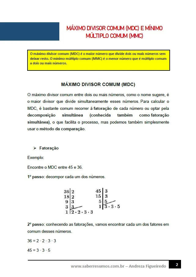 www.saberresumos.com.br - 166 - Matemática - Máximo Divisor Comum e Mínimo Múltiplo Comum - 7º ...