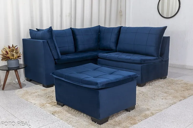 Decormobile - Sofá de canto 5 lugares Viena em veludo