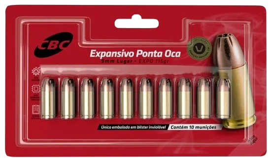 ALFA ARMERIA - MUNIÇÃO CBC 9MM LUGER EXPO 115GR C10