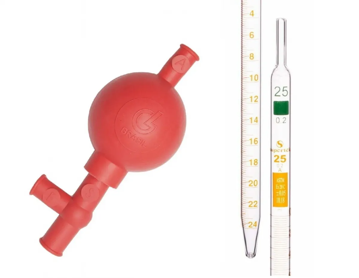 Rplabor Produtos para Laboratório - Kit 1 Pipeta Graduada e 1 Pera 3 Vias